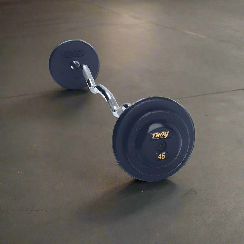 TROY Pro Style Fixed Curl Barbell Set - Black Plates / Rubber End Caps ...